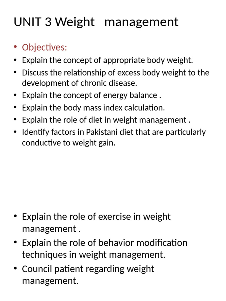 UNIT 3 Weight Management | PDF | Weight Management | Obesity
