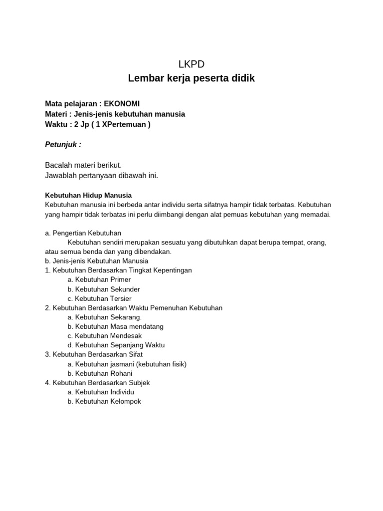 LKPD Kebutuhan 1 | PDF