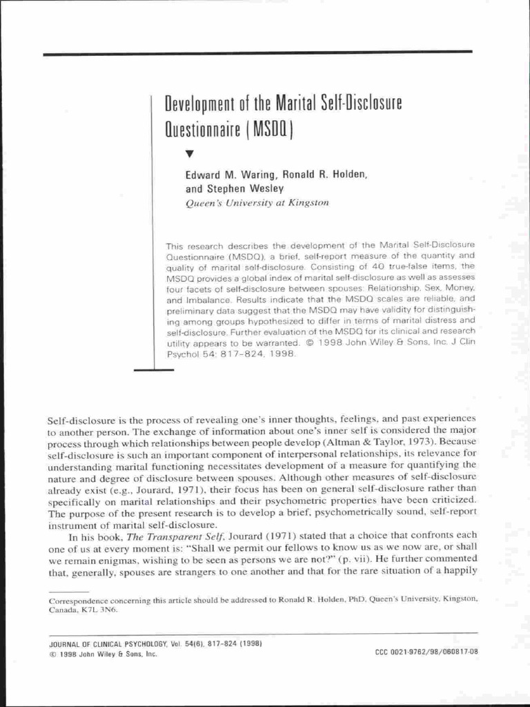 Development of Marital Self-Disclosure Questionnaire (MSDQ) | PDF