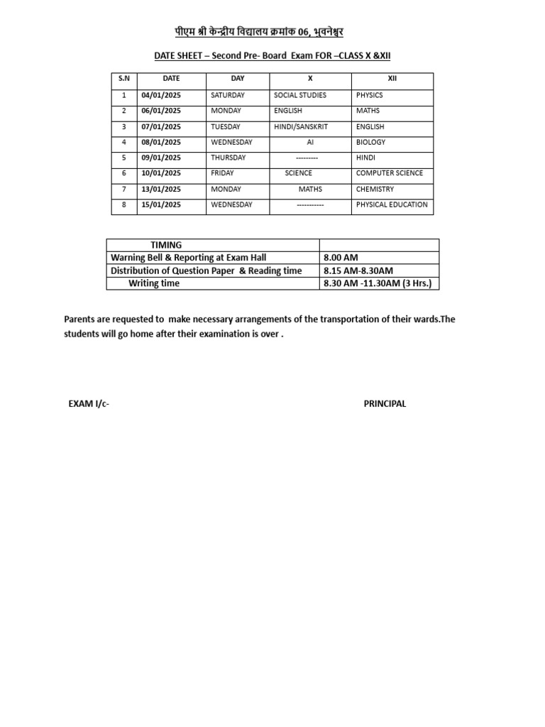Date Sheet - 2nd Pre Board | PDF