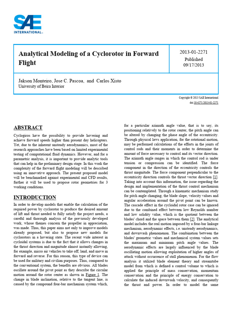 Analytical Modeling of A Cyclorotor in F | PDF | Lift (Force ...