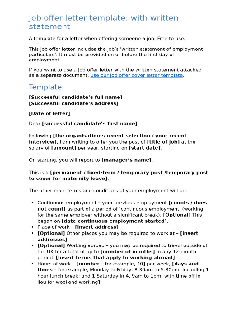 template-job-offer-letter-with-written-statement-July-2023 | PDF | Workweek And Weekend ...