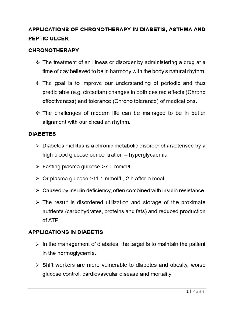 APPLICATIONS OF CHRONOTHERAPY IN DIABETIS WORD | PDF | Diabetes ...