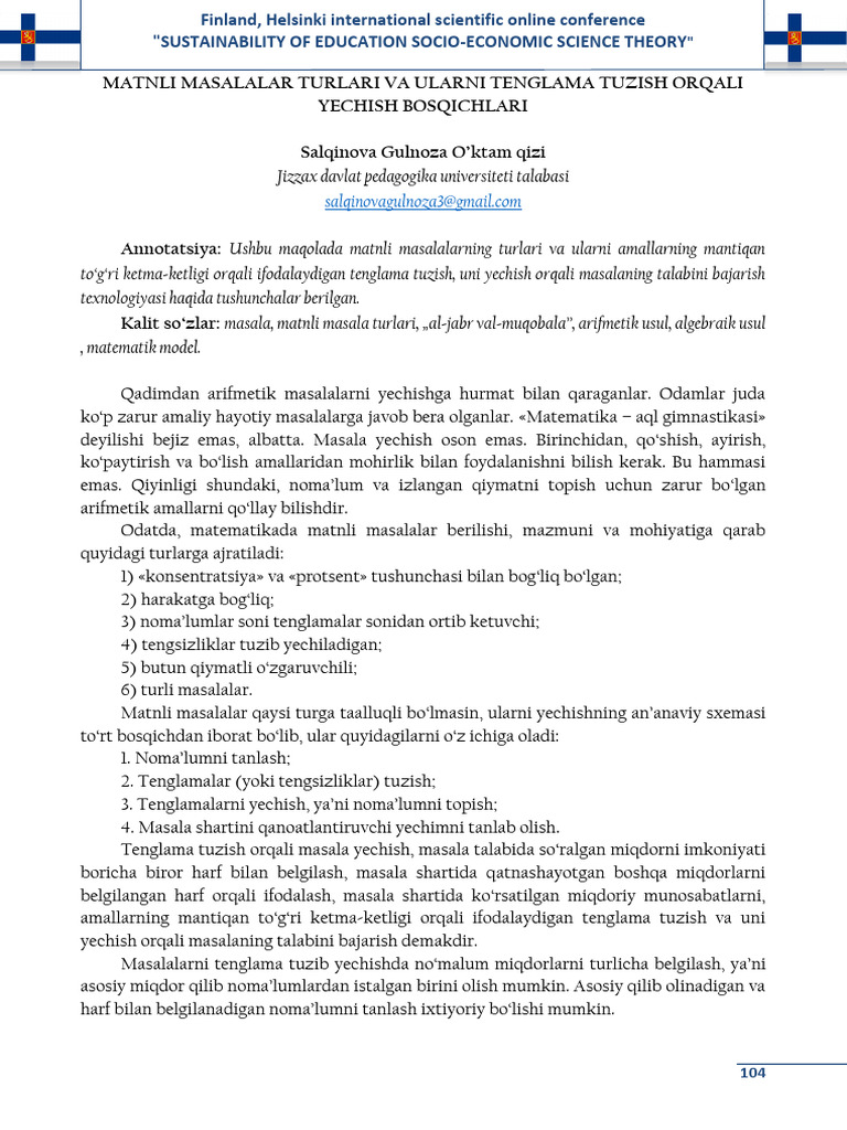 Salqinova Gulnoza O'ktam Qizi | PDF