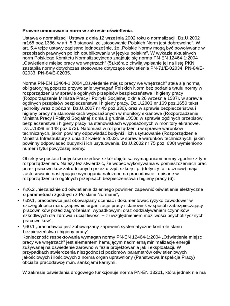 Prawne Umocowania Norm W Zakresie Oświetlenia | PDF
