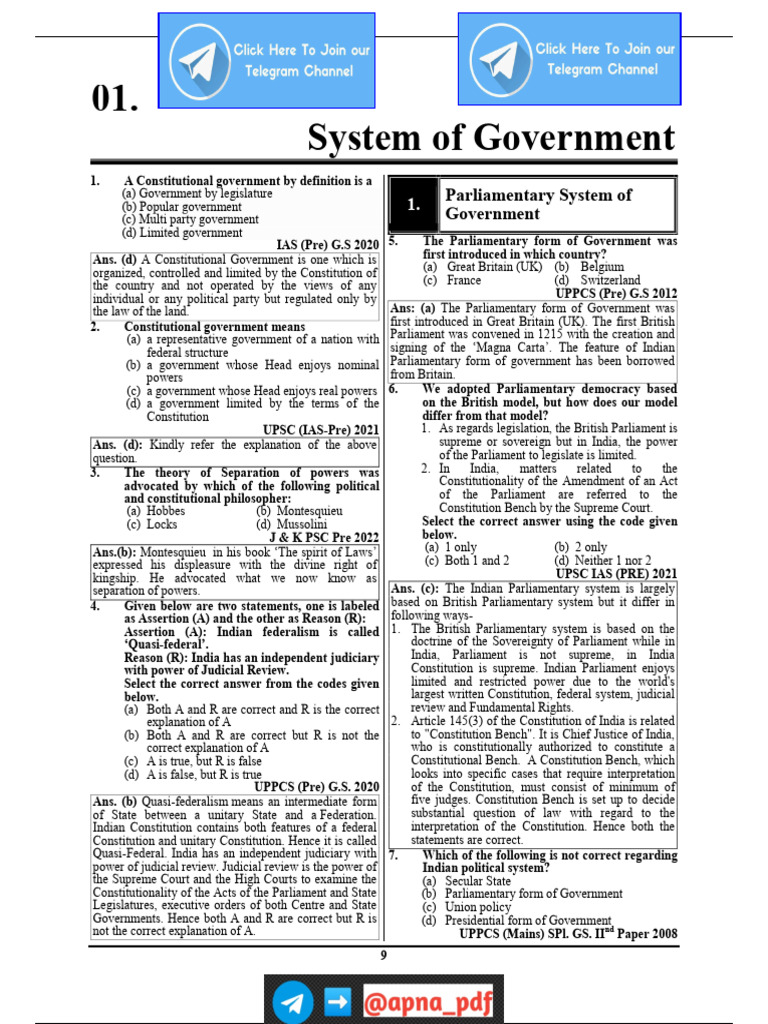 Polity MCQ | PDF | Constitution | Separation Of Powers