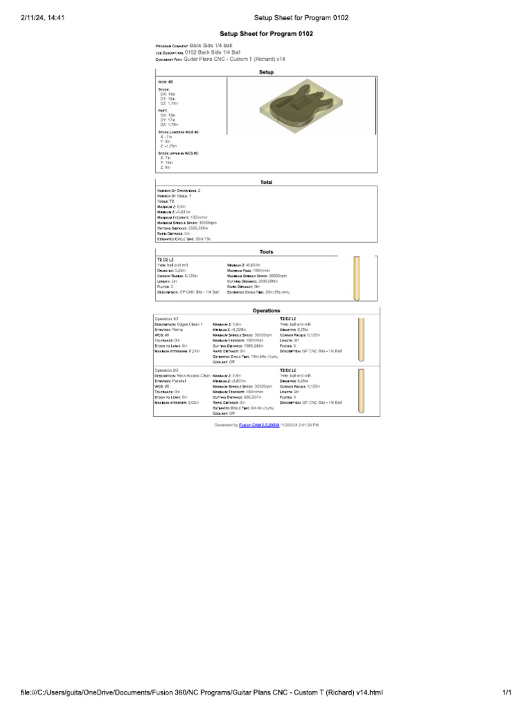 Setup Sheet For Program 0102 | PDF
