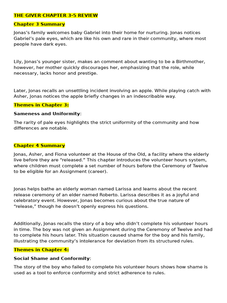 THE GIVER CHAPTER 3 | PDF | Social Psychology | Psychological Concepts