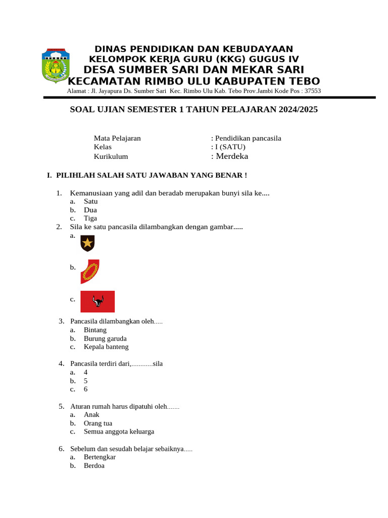 Soal Kelas 1 Pendidikan Pancasila Pdf