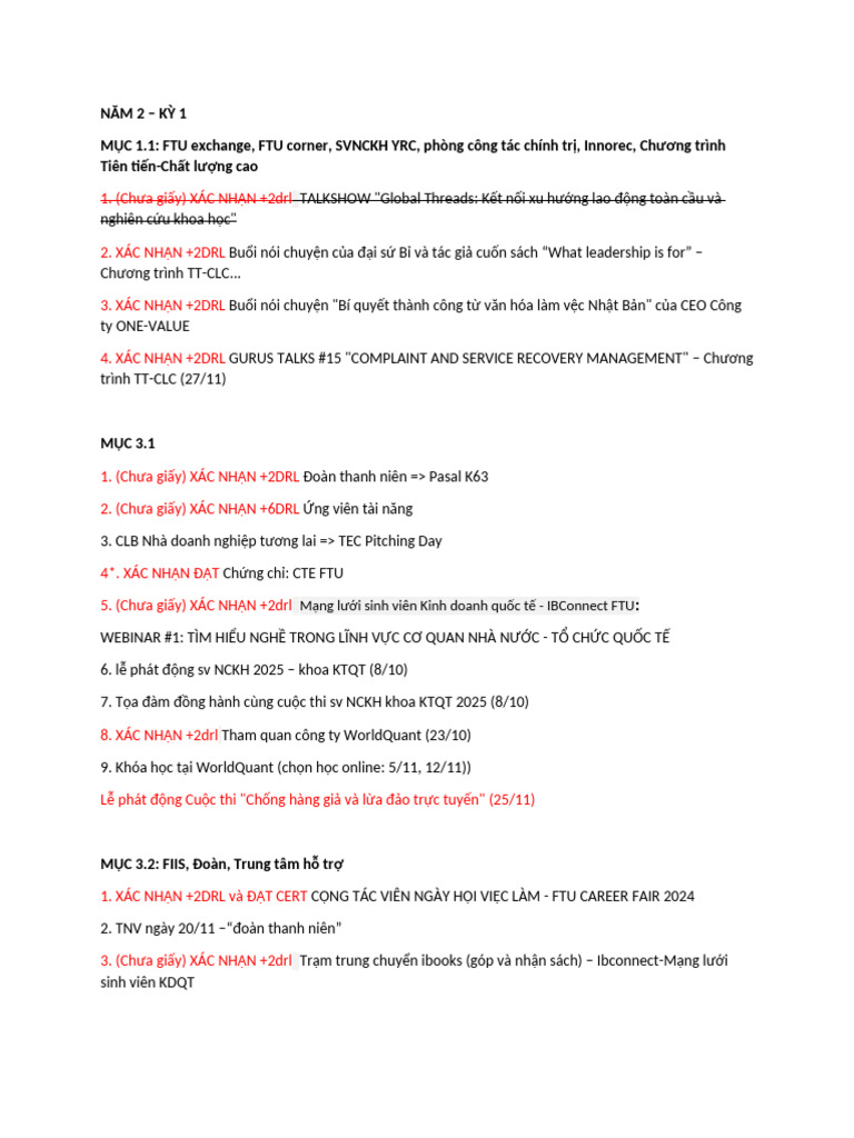 Năm 2 - Kỳ 1 MỤC 1.1: FTU exchange, FTU corner, SVNCKH YRC, phòng công ...
