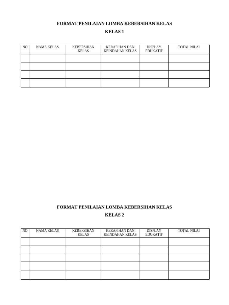 Format Penilaian Lomba Kebersihan Kelas | PDF