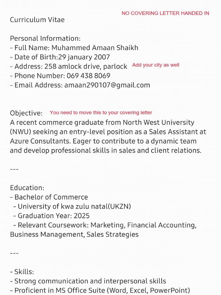 CV + Covering Letter | PDF