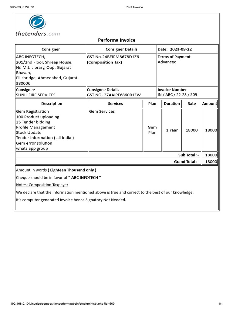 Print Invoice-SUNIL FIRE SERVICES | PDF