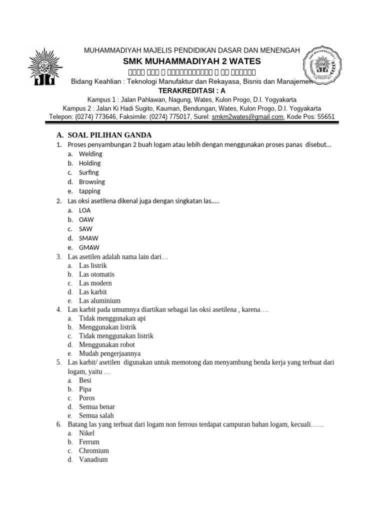 Soal Pengelasan Oaw Kelas XI | PDF