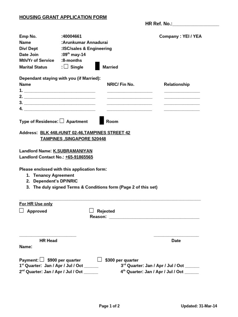 Housing Grant for YEI/YEA Employees | PDF | Lease | Private Law