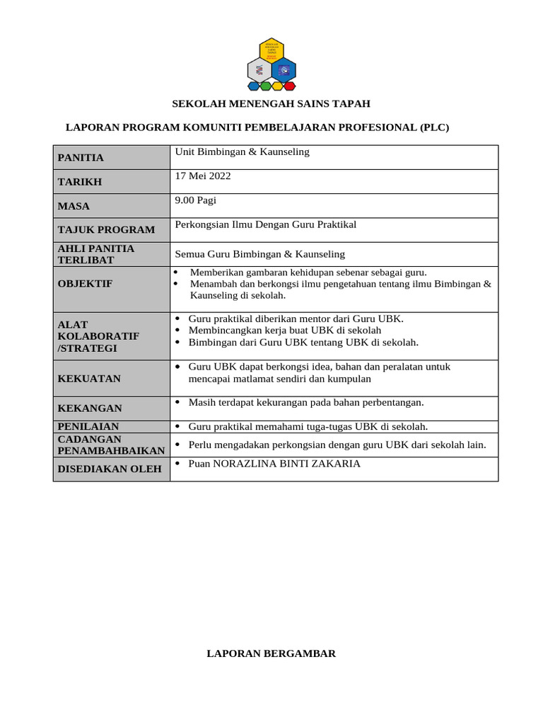 PLC Template Laporan 2022 Ubk | PDF