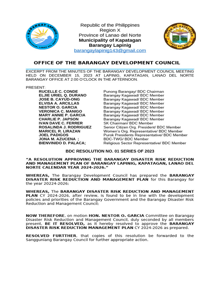 APPROVED BDRRMP | PDF
