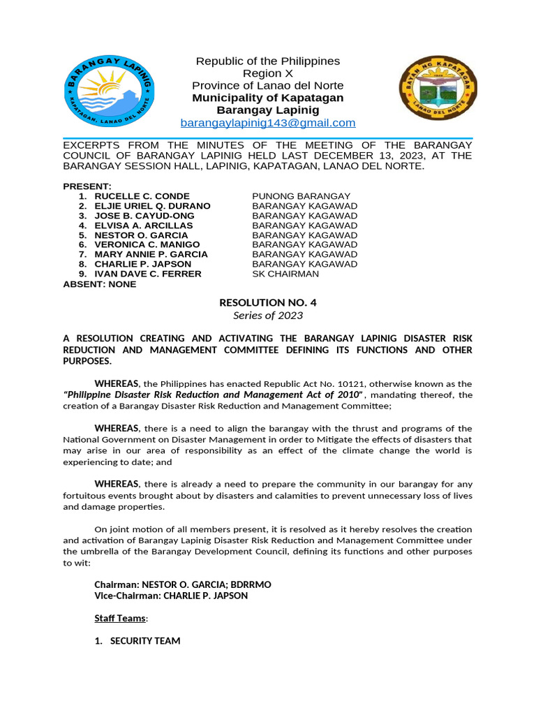 BDRRMC-Creation Resolution | PDF | Emergency Management