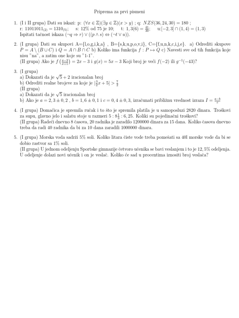 Priprema Za Prvi Pismeni | PDF