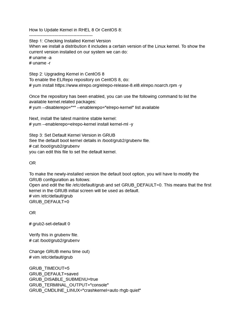 How To Update Kernel in RHEL 8 or CentOS 8 | PDF