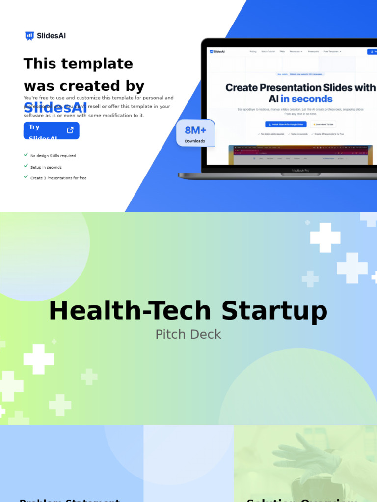 Health-Tech Startup Pitch Deck Template | PDF | Startup Company | Small ...