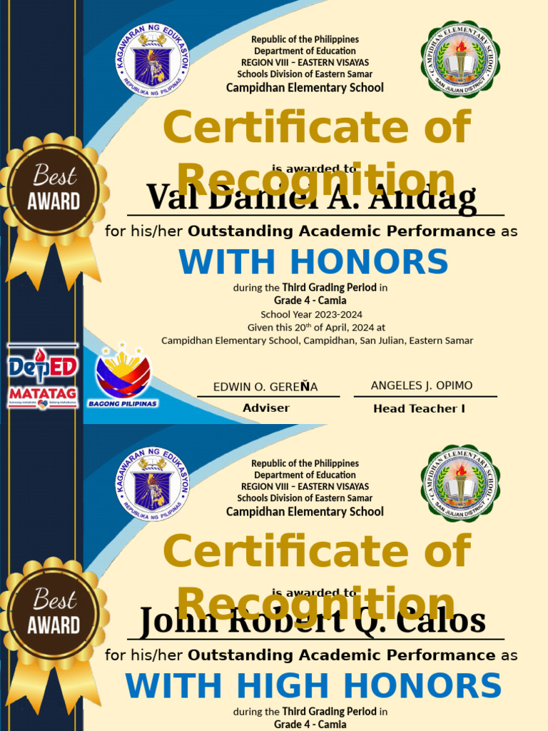 3RD QUARTER Certificates (Grade 4) | PDF | Philippines