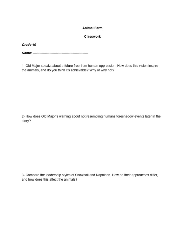 Animal Farm Classwork | PDF