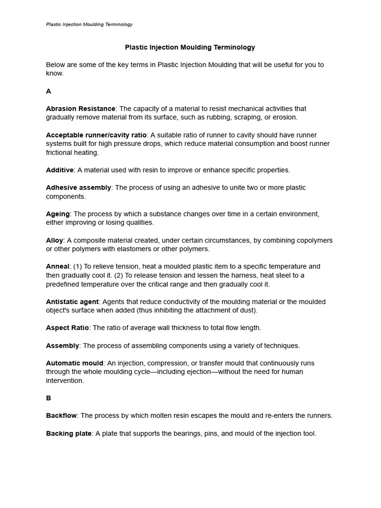 Injection Moulding Terminology Guide | PDF | Strength Of Materials ...