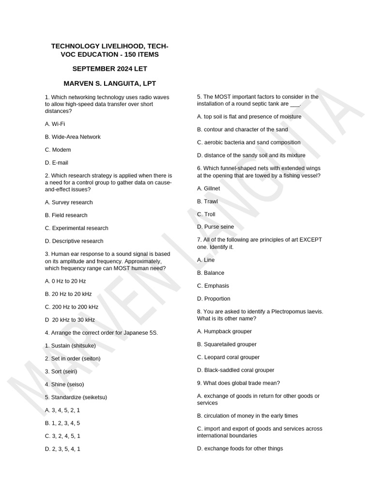 TLTVE Tech-Voc Education Items 2024 | PDF | Scissors | Anchor