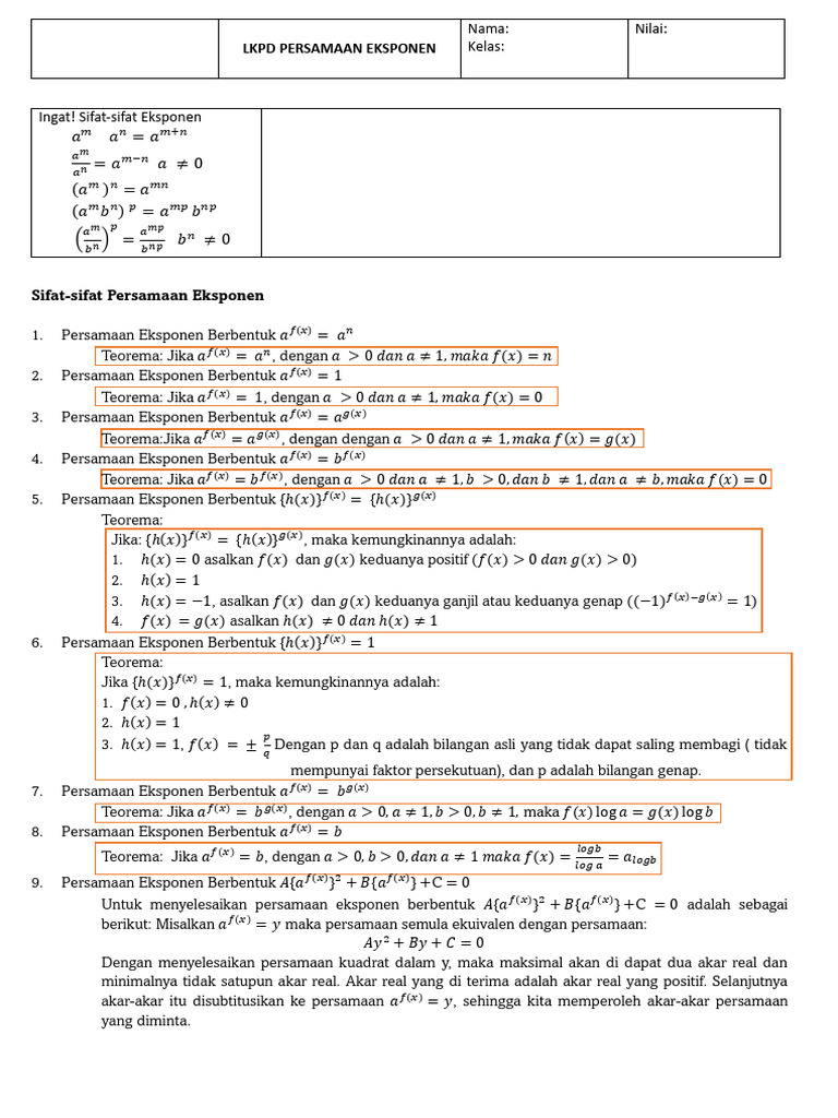 LKPD PERSAMAAN EKSPONEN OKE | PDF