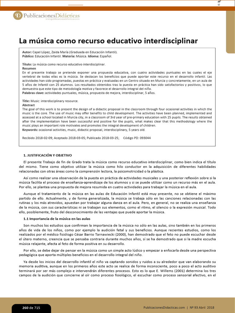 La Música Como Recurso Educativo Interdisciplinar: Autor: Público ...