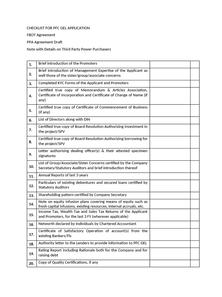 PFC GEL Application Checklist | PDF | Loans | Economies