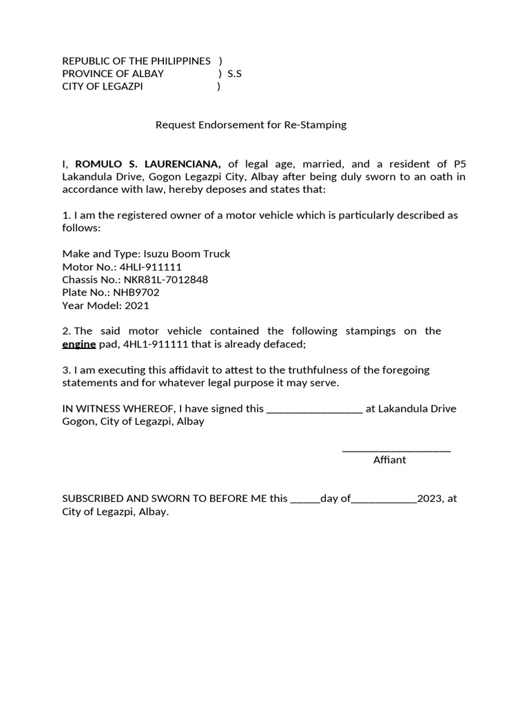 Requesting Endorsement For Re-Stamping | PDF