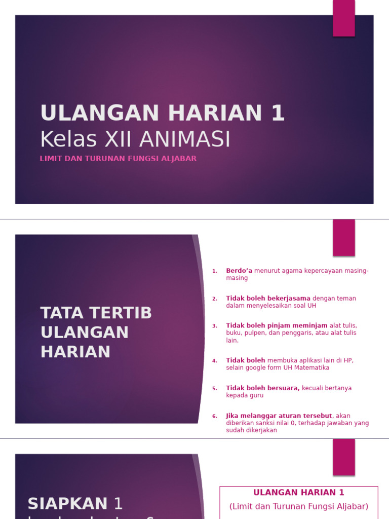 ULANGAN HARIAN 1 XII AN (Limit Dan Turunan Fungsi Aljabar) | PDF