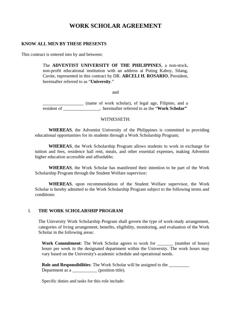 Work Scholars Contract 2025 | PDF | Confidentiality | University