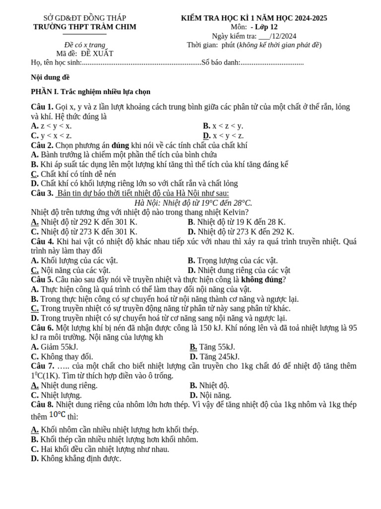 Hương. Đề Xuất Hk1 12 | PDF