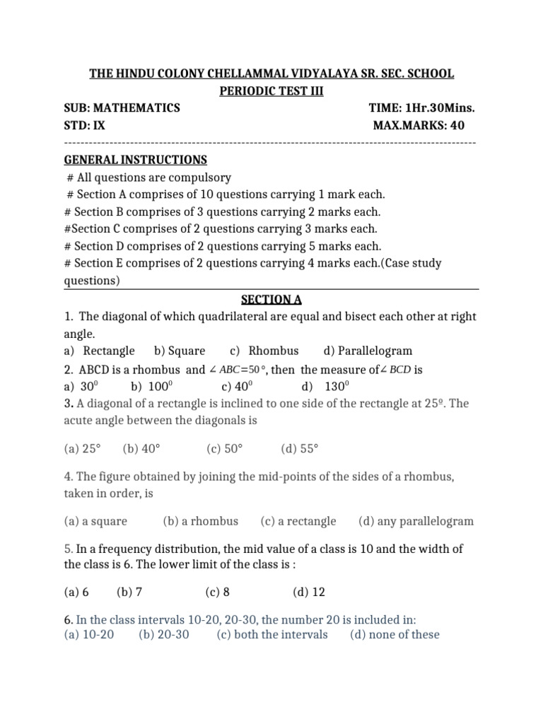 Qp Pt3 9 Th Std (2) | PDF | Rectangle | Euclidean Plane Geometry
