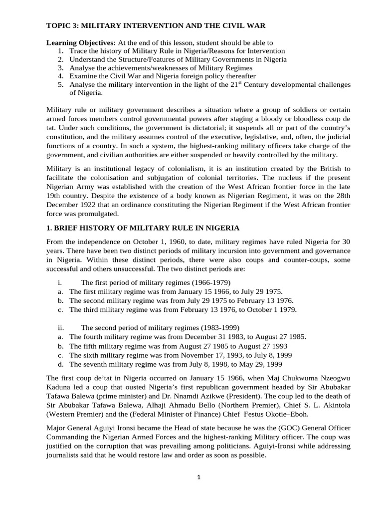 Military Intervention in Nigeria's History | PDF | Nigeria ...