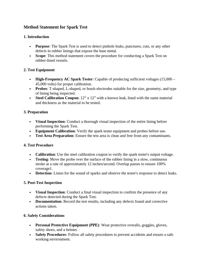 Method Statement For Spark Test | PDF