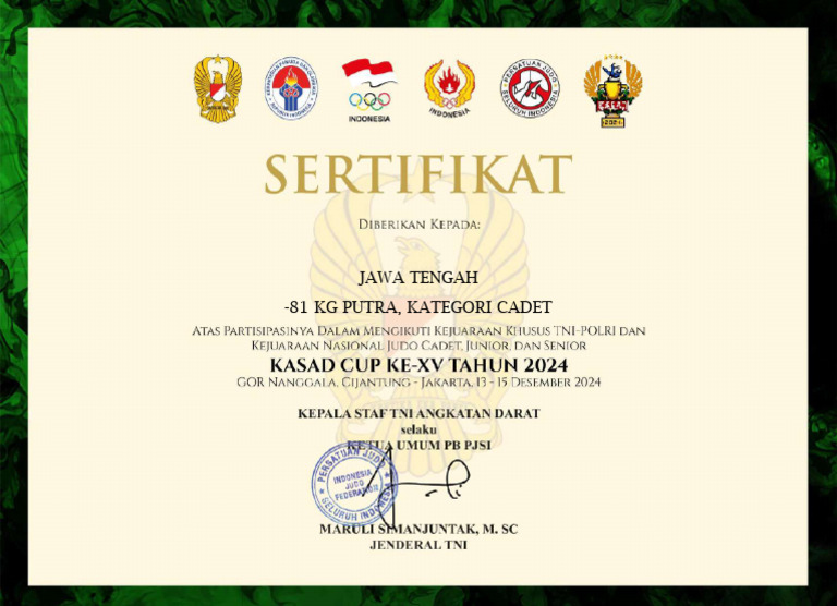 SERTIFIKAT PESERTA KASAD CUP XV 2024 - Compressed-515 | PDF