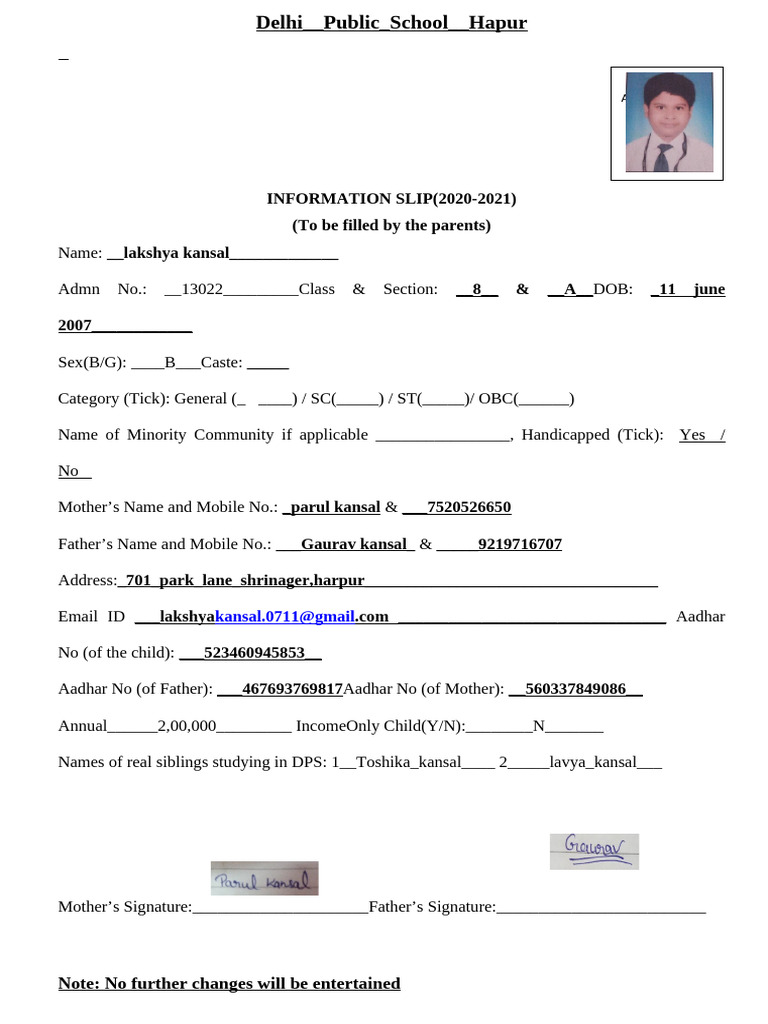 Lakshya Kansal Slip | PDF