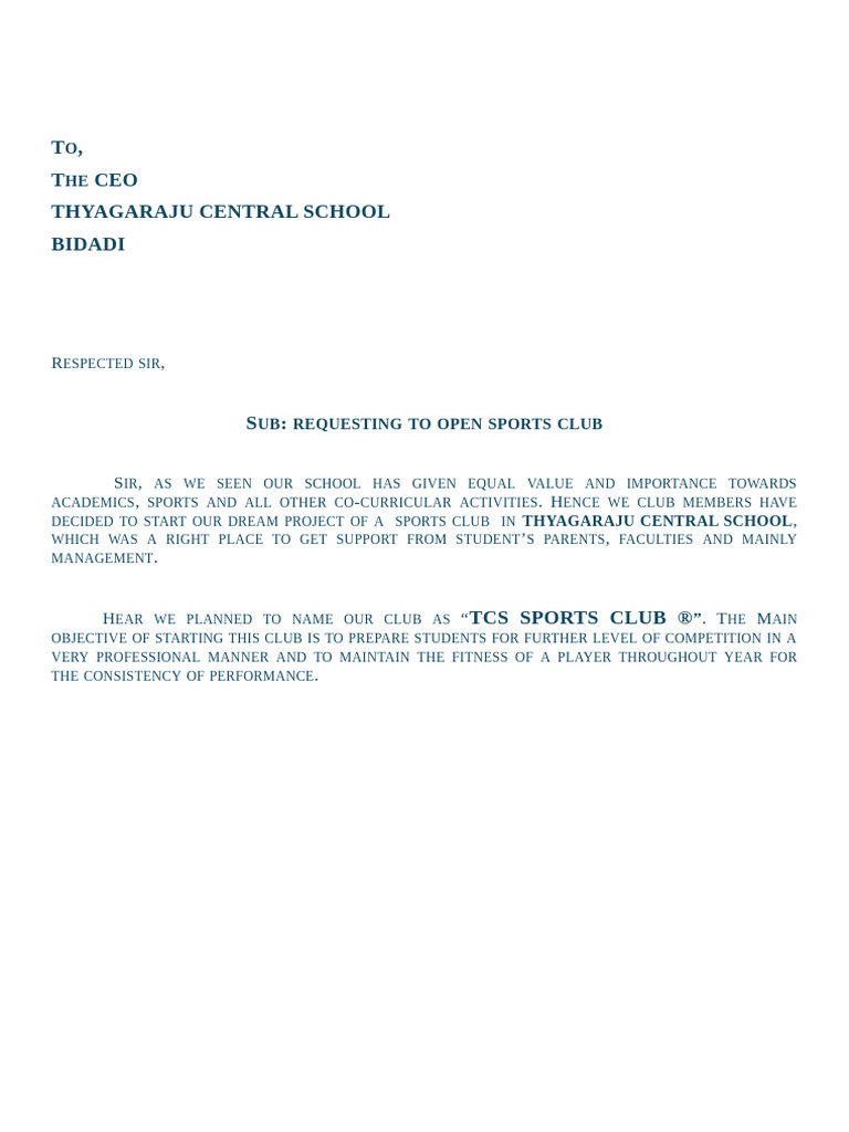 Proposal for TCS Sports Club Formation | PDF