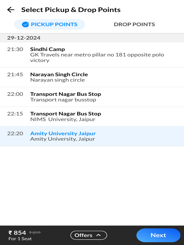 Jaipur Bus Pickup and Drop Points | PDF