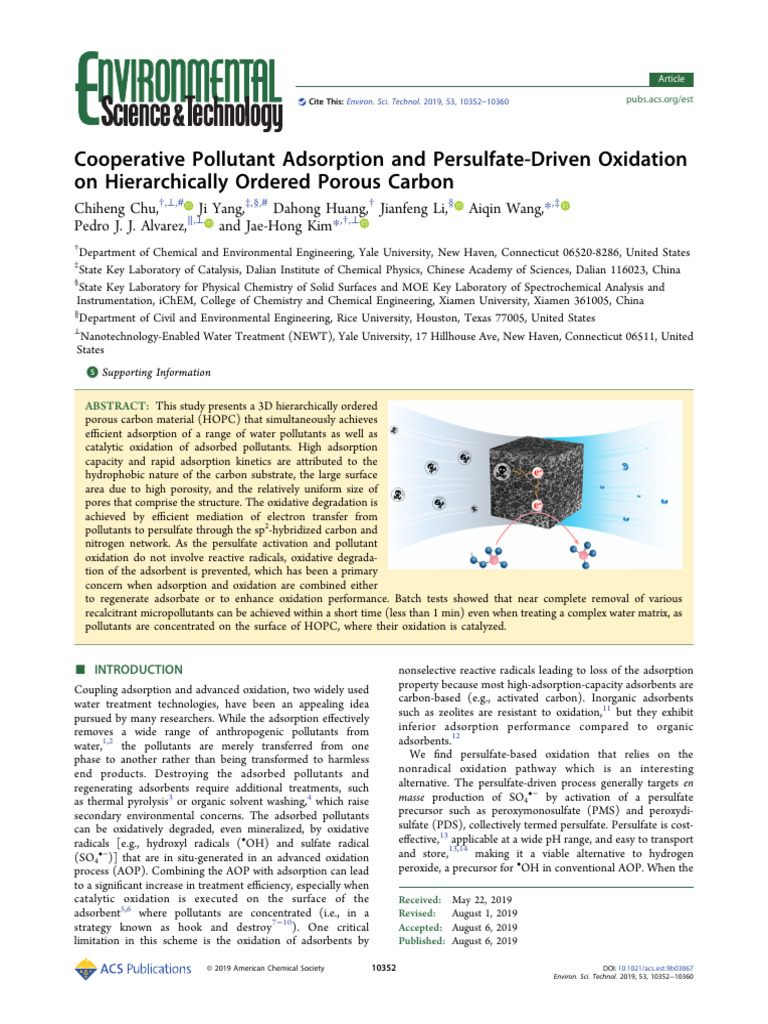 Cooperative Pollutant Adsorption and Persulfate-Driven Oxidation On Ordered Porous Carbon - ACS ...