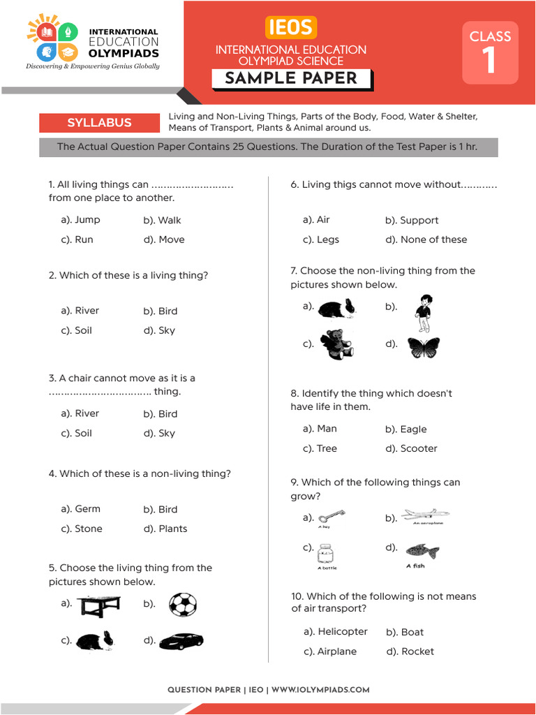 IEO Class 1 Sample Question Paper | PDF