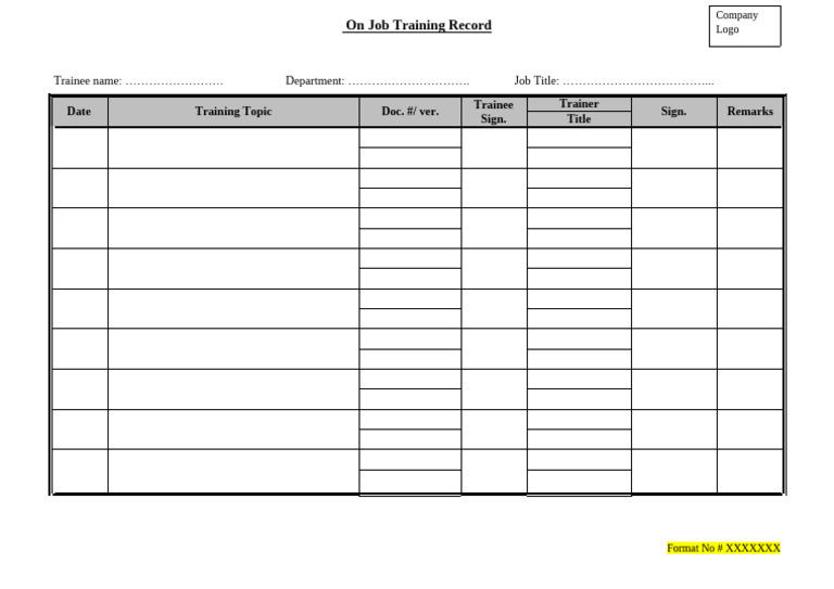 06. on Job Training Form | PDF
