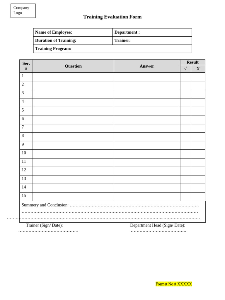 Training Evaluation Form | PDF
