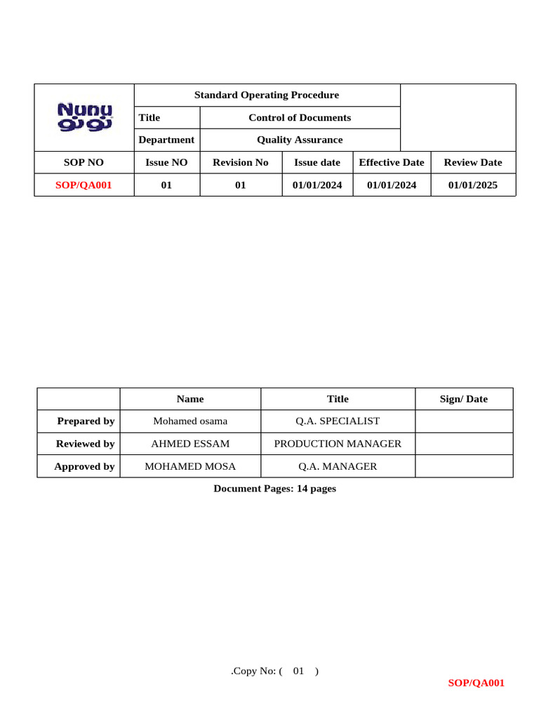 Documentation Control SOP | PDF | Quality Assurance | Calibration