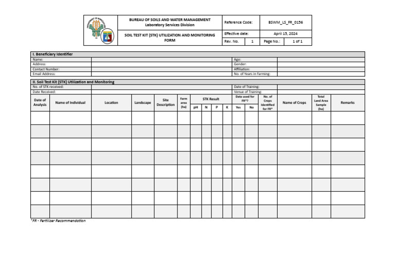 STK Utilization Form | PDF | Agriculture | Soil Science