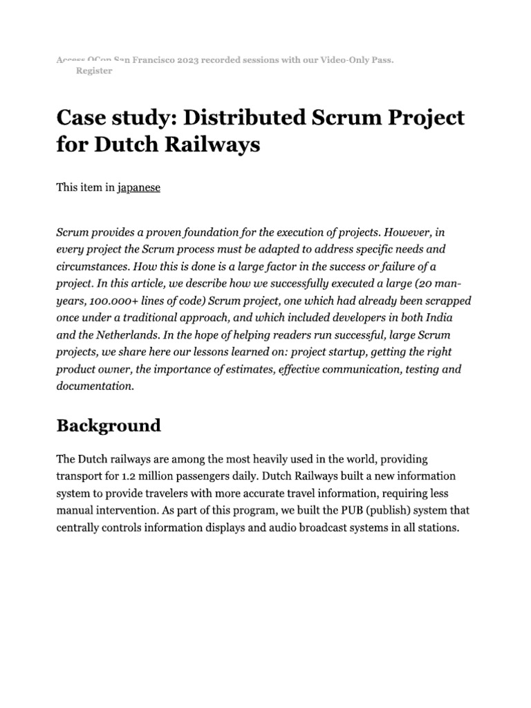 Case Study - Distributed Scrum Project For Dutch Railways | PDF